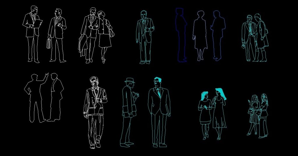 People Human Figures Men And Women Front And Side Elevations 2D DWG ...