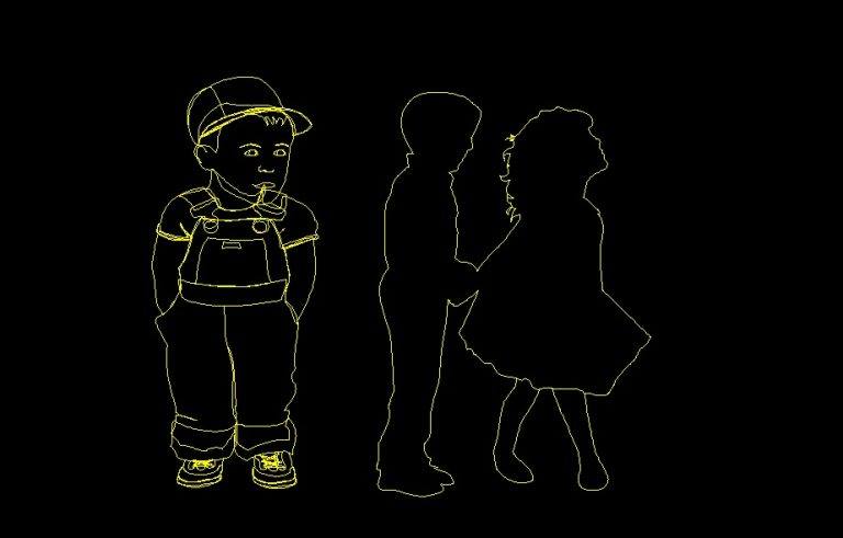 Children Silhouette Boy And Girl Human Figures Front Elevation 2D DWG ...