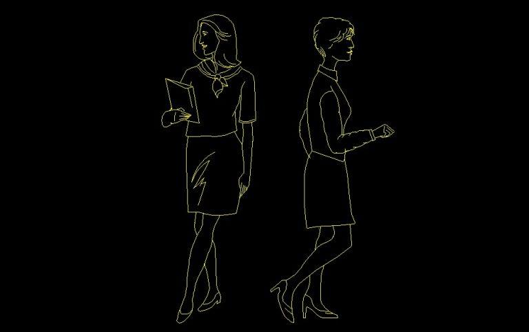 Businesswoman Walking Standing Human Figure Elevation 2D DWG Block For ...