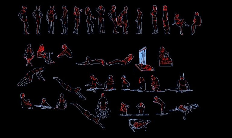 Men And Women Swimming Sports Human Figure Elevation 2D DWG Block For ...