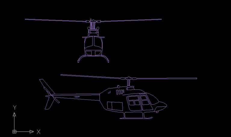 Helicopter Aircraft Side And Front View Elevation 2D DWG Block For ...