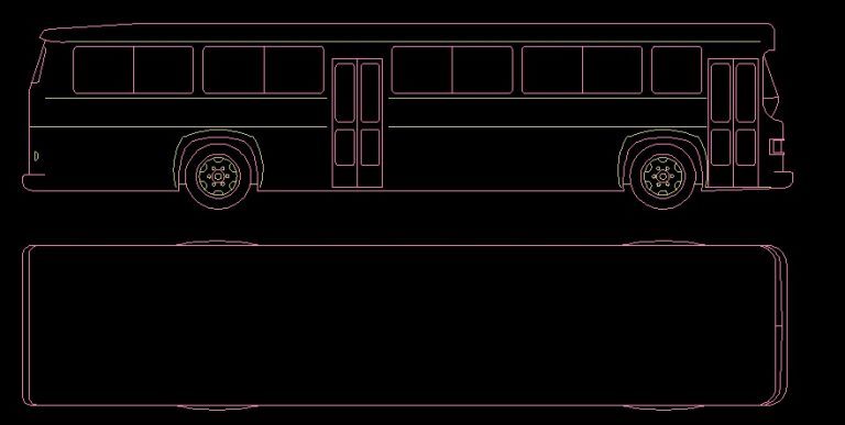 Public Transport Bus Veichle Side View Elevation And Top View Plan 2D ...