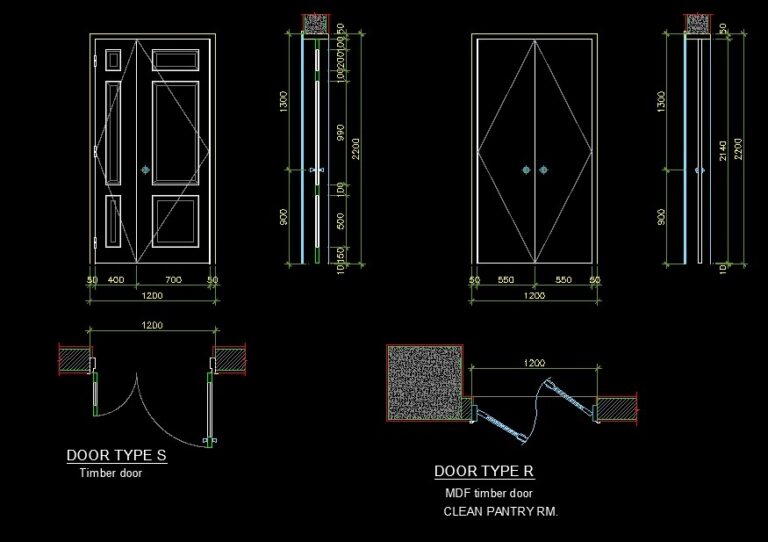 Timber And MDF Wooden Door Side And Front Views And Plan Details 2D DWG ...