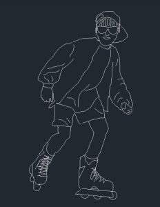 Boy Skating / Playing Ski Using Inline Skates 2D DWG Block for Autocad ...