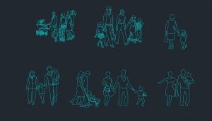 Family / Parents with Kids Walking on Road 2D DWG Block for Autocad ...