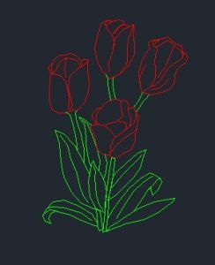 Red Tulips Flowers with Leaf 2D DWG Block for Autocad • Designs CAD